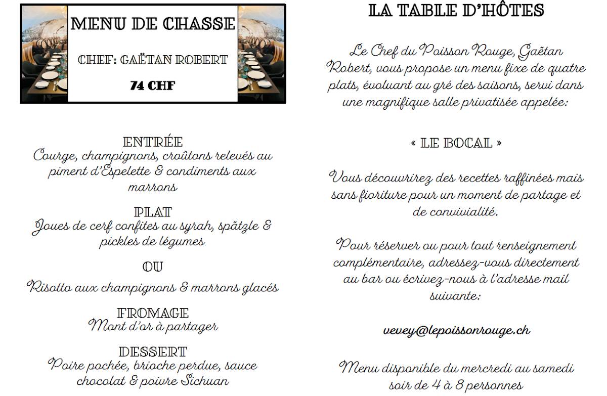 Speisekarte von Le Poisson Rouge Wine Bar, Vevey