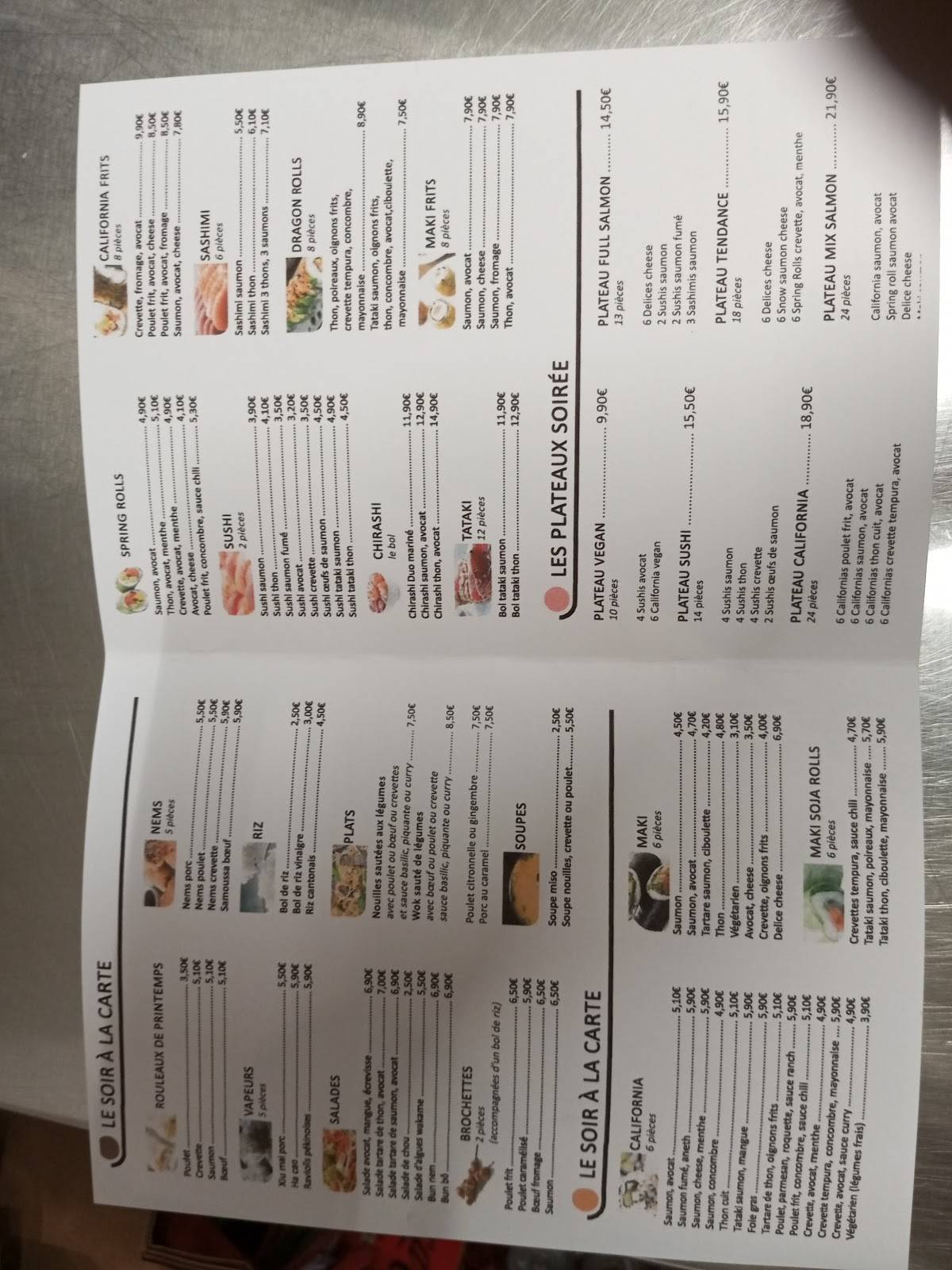 Menu au Le Sao restaurant, Cavaillon