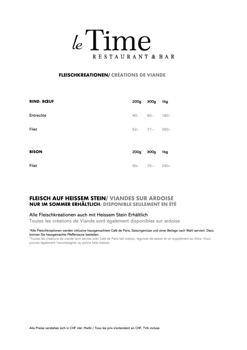 Menu at Le Time Restaurant Bar, Biel/Bienne