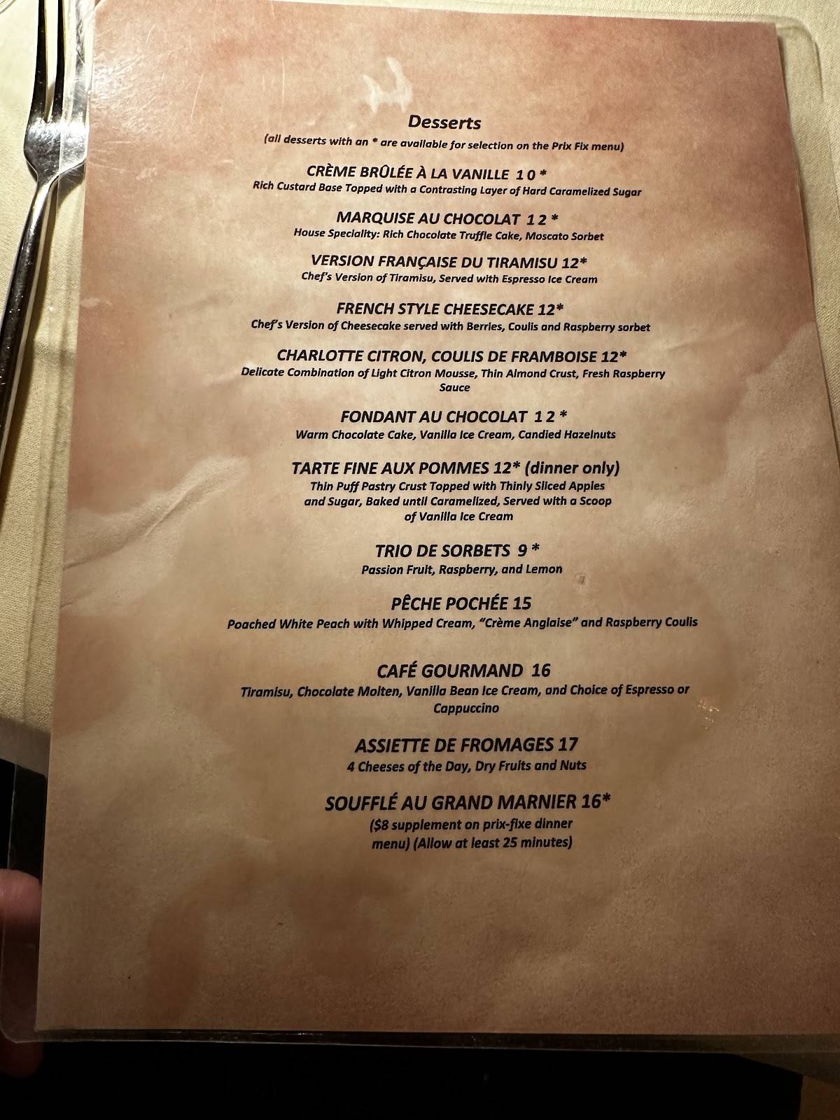 Menu at Le Yaca French Restaurant, Williamsburg, High St