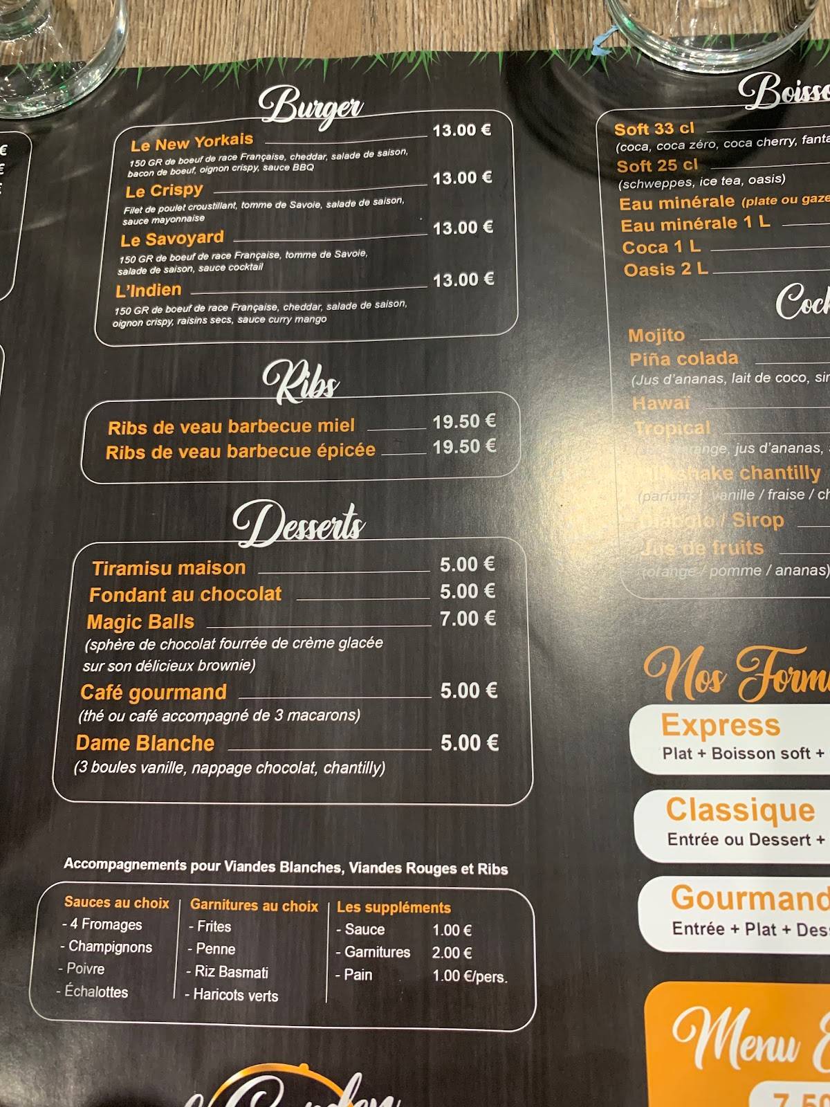 Menu au Le garden restaurant, Lens