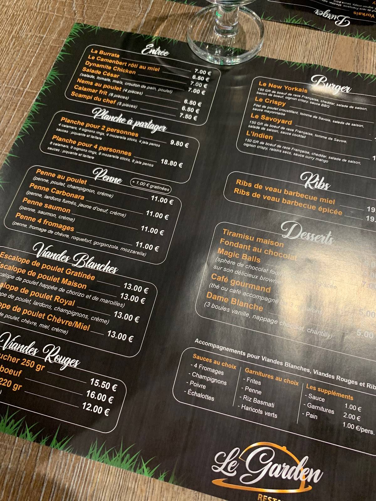 Menu au Le garden restaurant, Lens