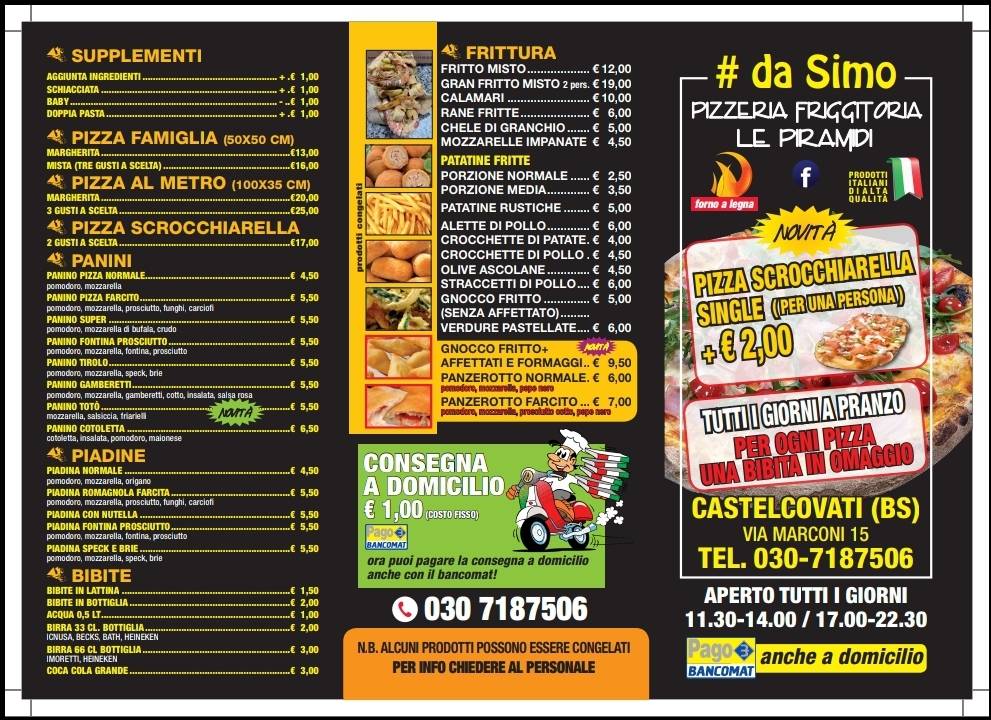 Menu da Le piramidi da Simo pizzeria, Castelcovati