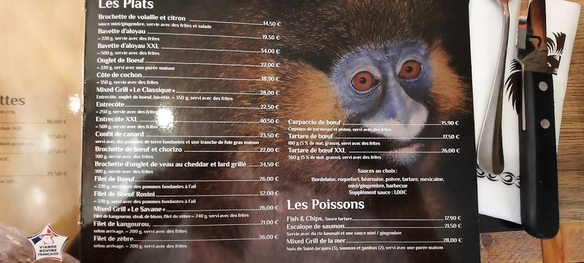 Menu au Le safari restaurant, Saint-Fargeau-Ponthierry