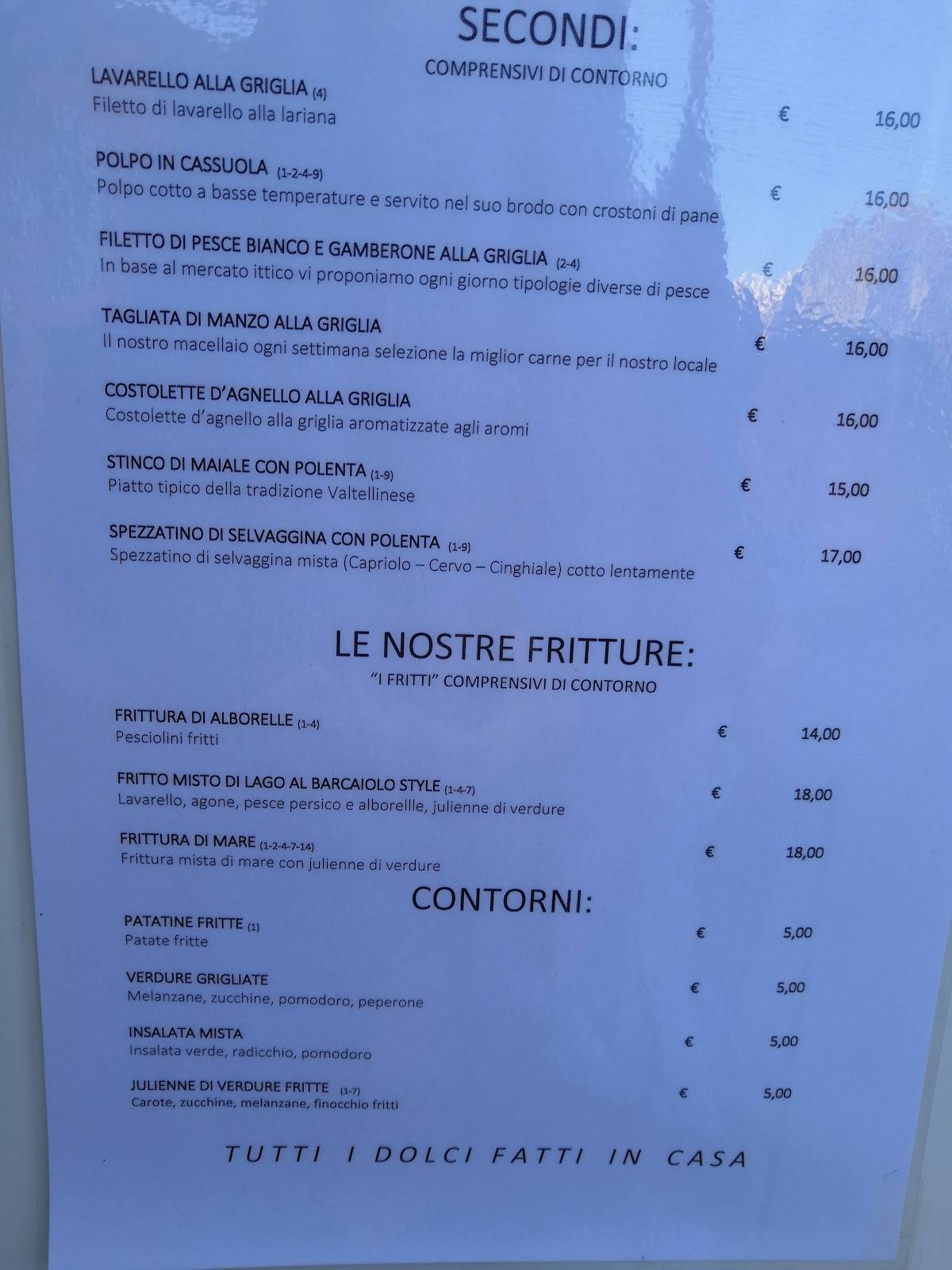 Menu da Barcaiolo Lecco, Lecco