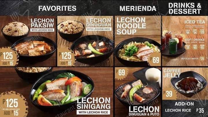 Menu at Lechon Factory restaurant, Santa Rosa
