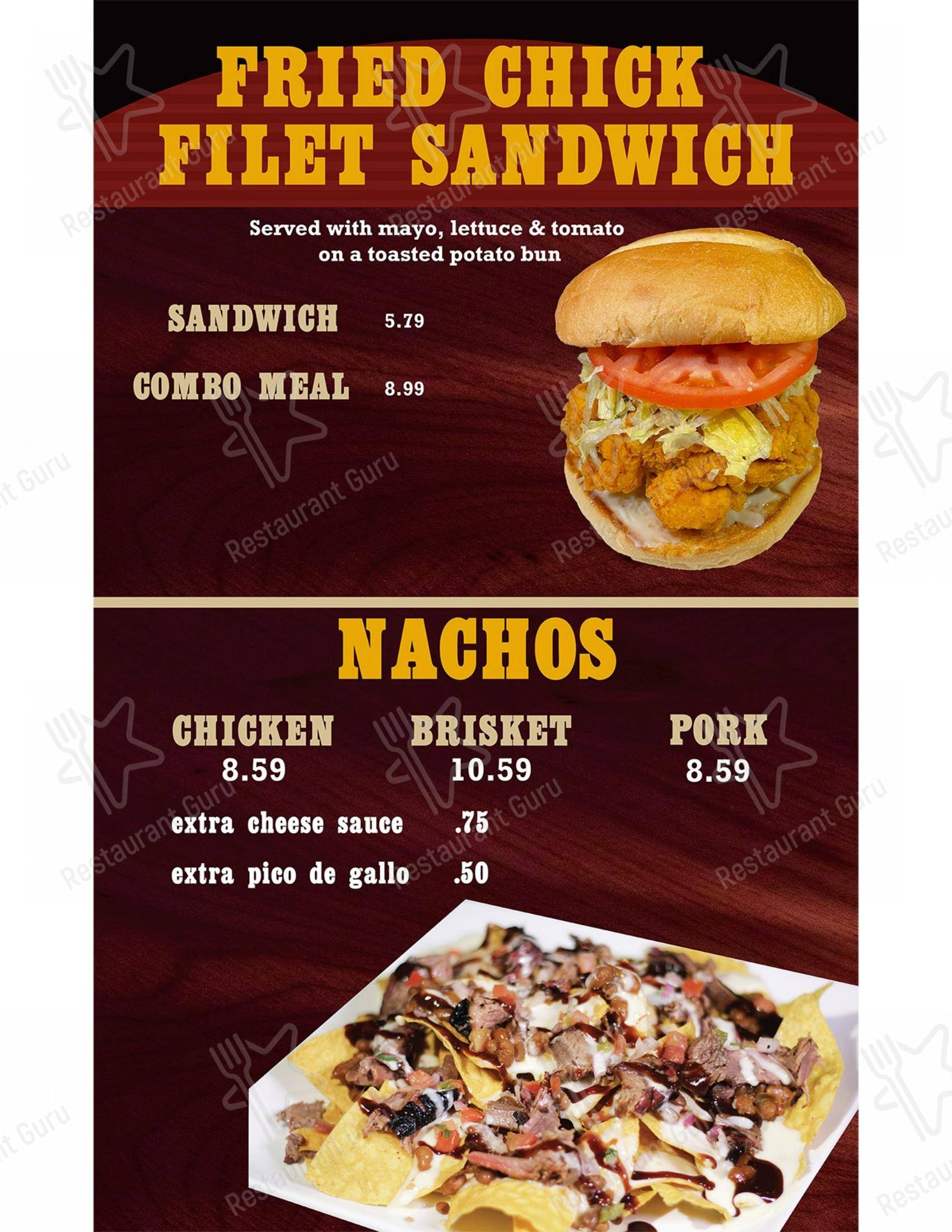 Menu at Legend’s Brisketville fast food, Lawrenceburg