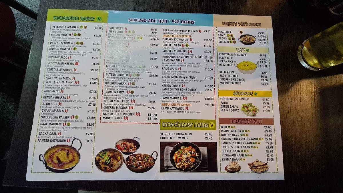 Menu at 3 Kilns restaurant, Leicester