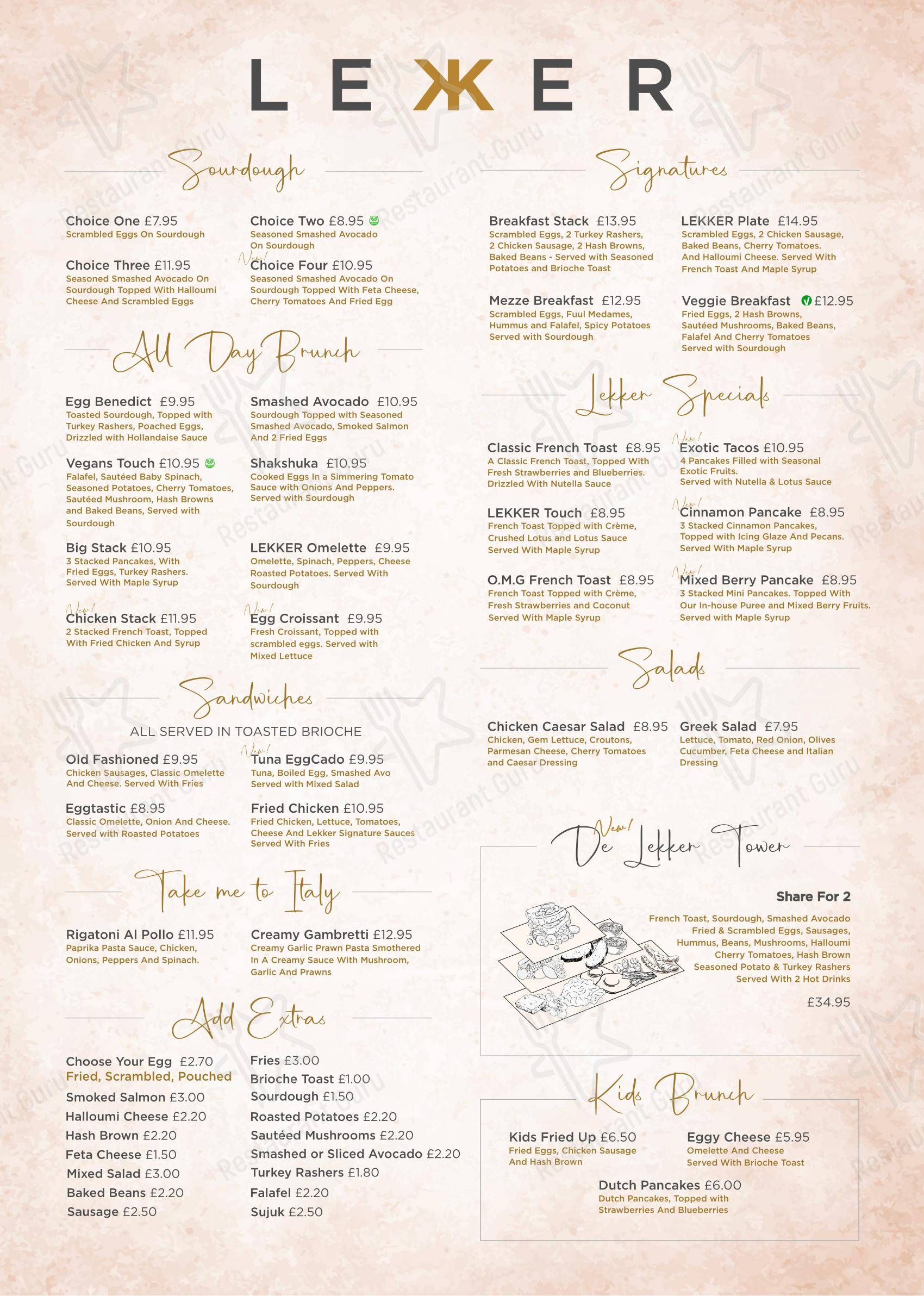Menu at Lekker Café restaurant, Birmingham