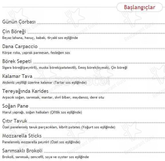 Carta de Leni Cafe Restaurant, Estambul