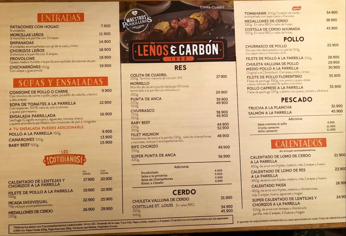 Carta del restaurante Leños & Carbón Gran Estación, Bogotá, Av 26 No ...