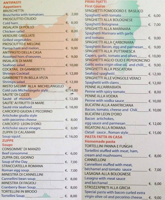 Menu at Leon d'oro restaurant, Torremaggiore