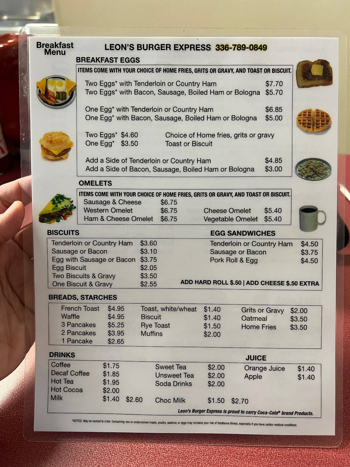 Menu at Leon's Burger Express restaurant, Mount Airy