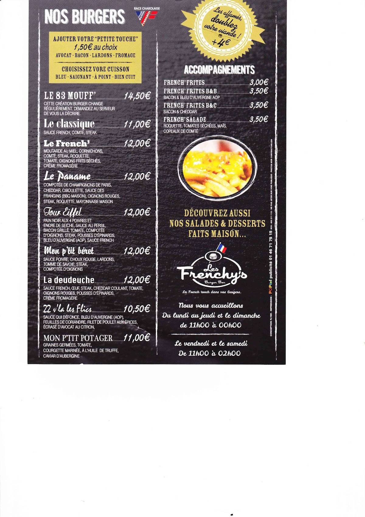 Menu au Les Frenchy's restaurant, Paris