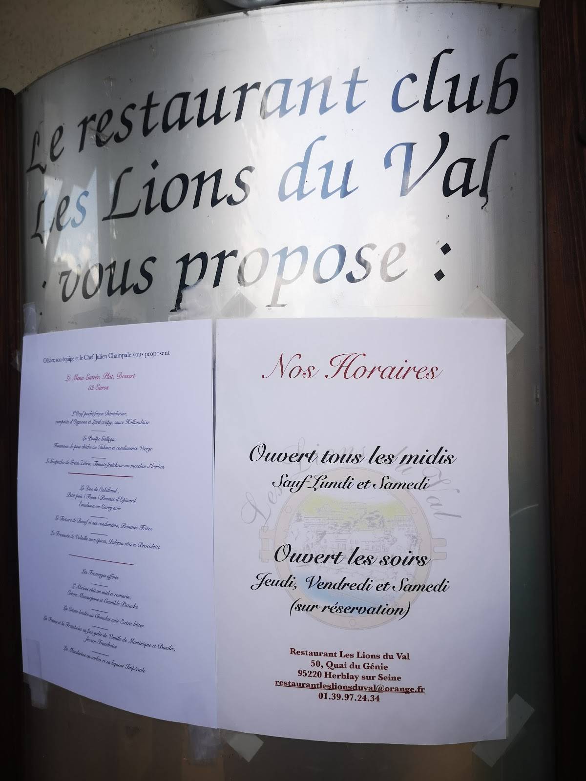 Menu au Les Lions du Val restaurant, Herblay