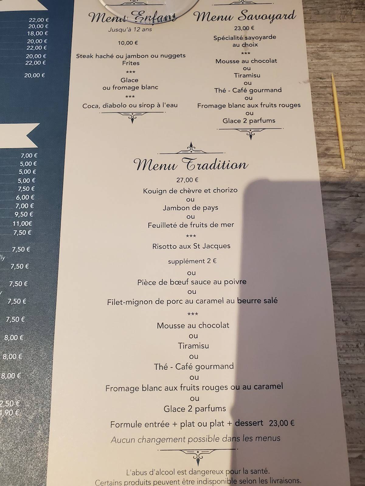 Menu au Les Quatre Pompes restaurant, Landerneau