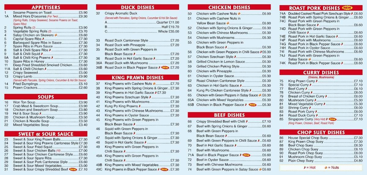 Menu at Golden City restaurant, Letchworth Garden City