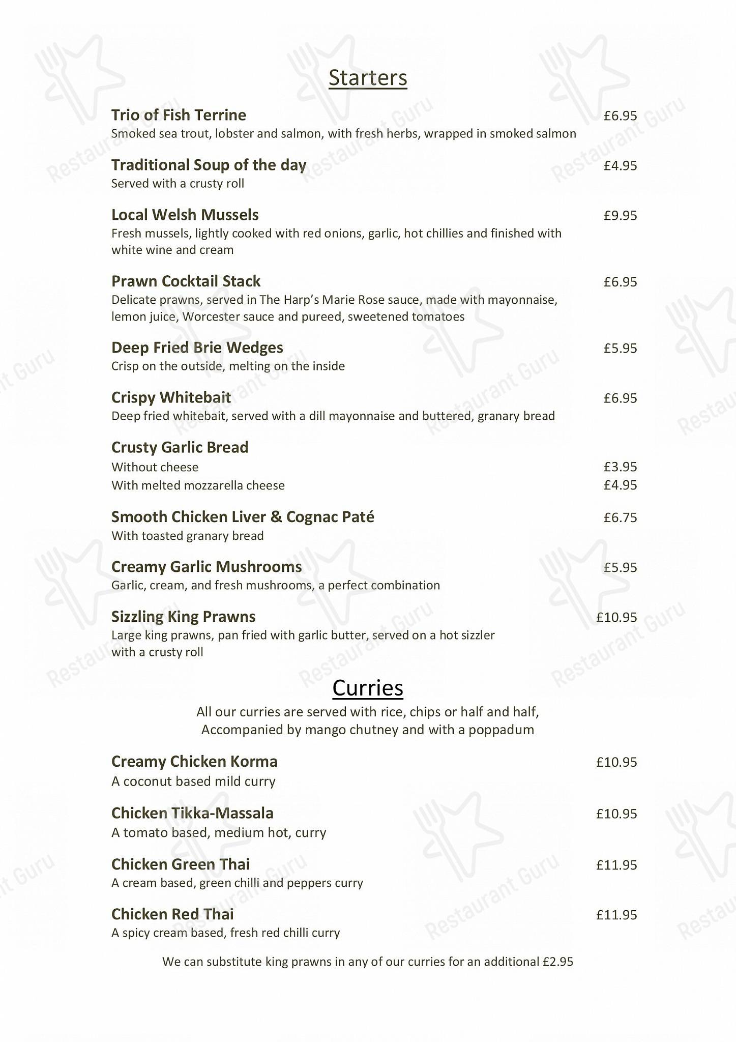 Menu at The Harp pub & bar, Letterston