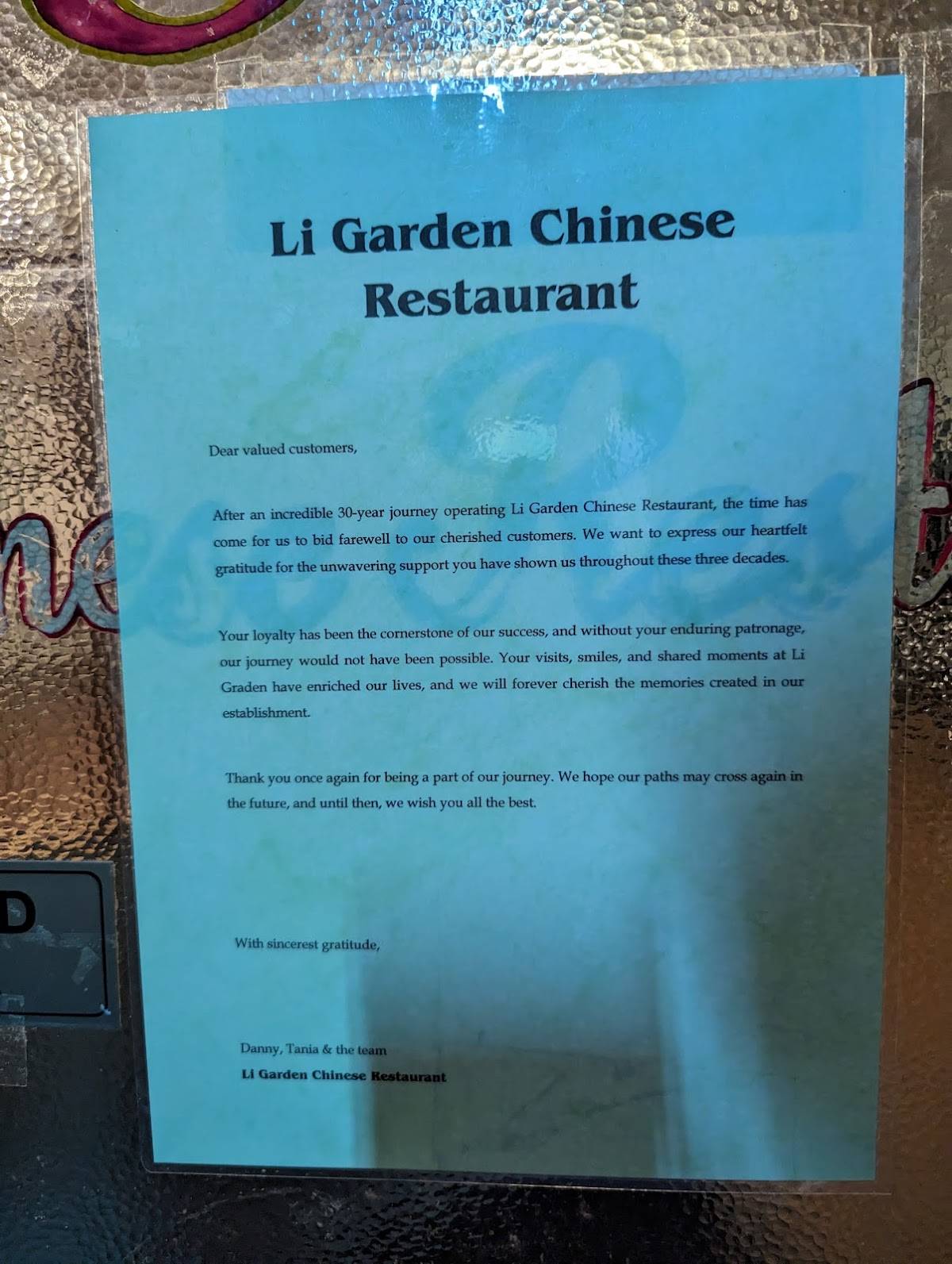 Menu at Li Garden Chinese Restaurant, South Grafton