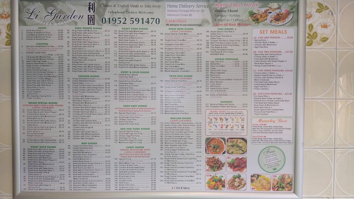 Menu at Li Garden fast food, Telford