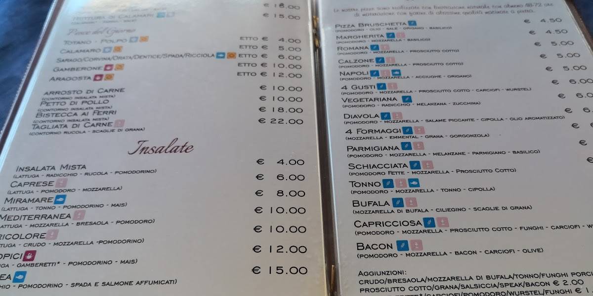 Menu at Lido Miramare restaurant, Isola delle Femmine