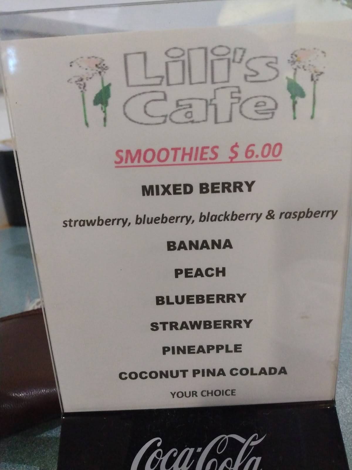 Menu at Lili's Cafe, Palm Beach Gardens
