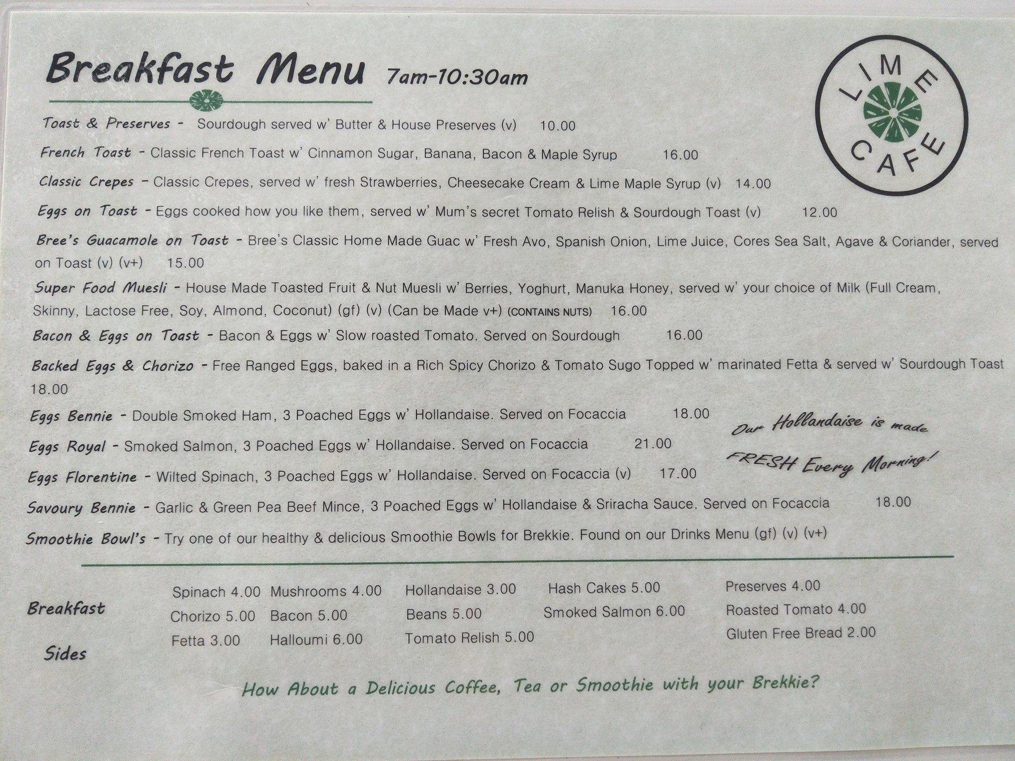 Menu at Lime Cafe NT - Darwin City Waterfront Darwin City NT, Darwin City