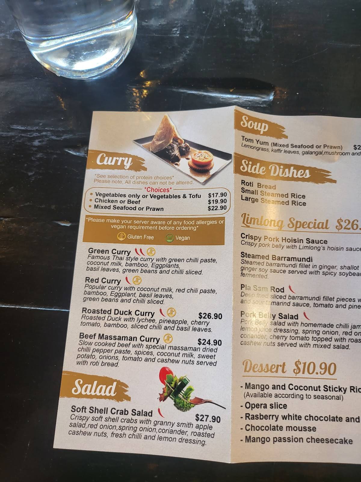 Menu at Limlong Thai Restaurant, Forster