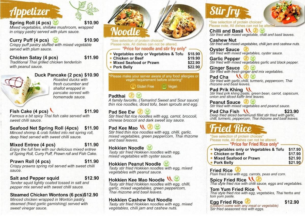 Menu at Limlong Thai Restaurant, Forster