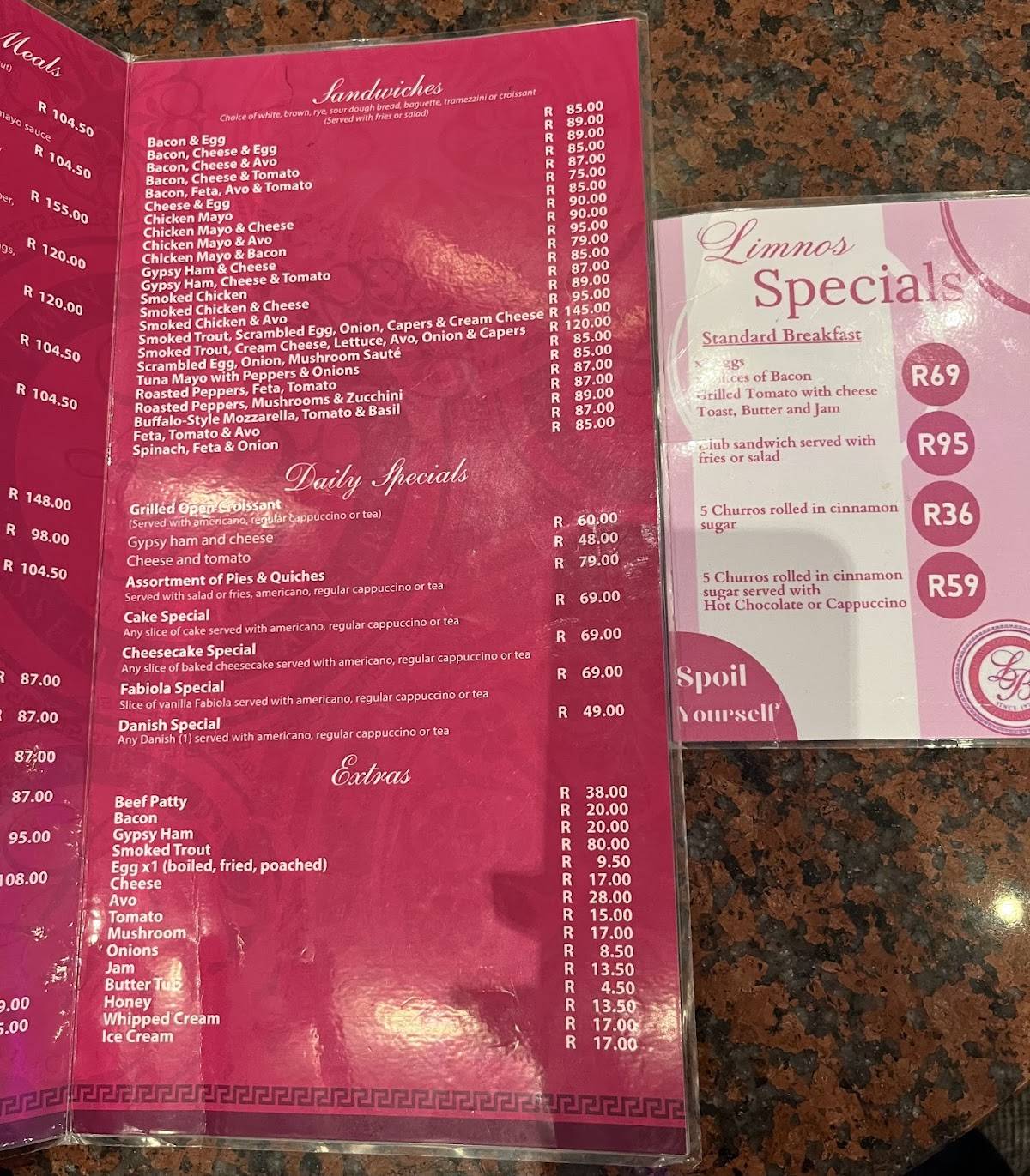 Menu at Limnos Bakers Edward Street cafe, Cape Town, 2 Edward Rd