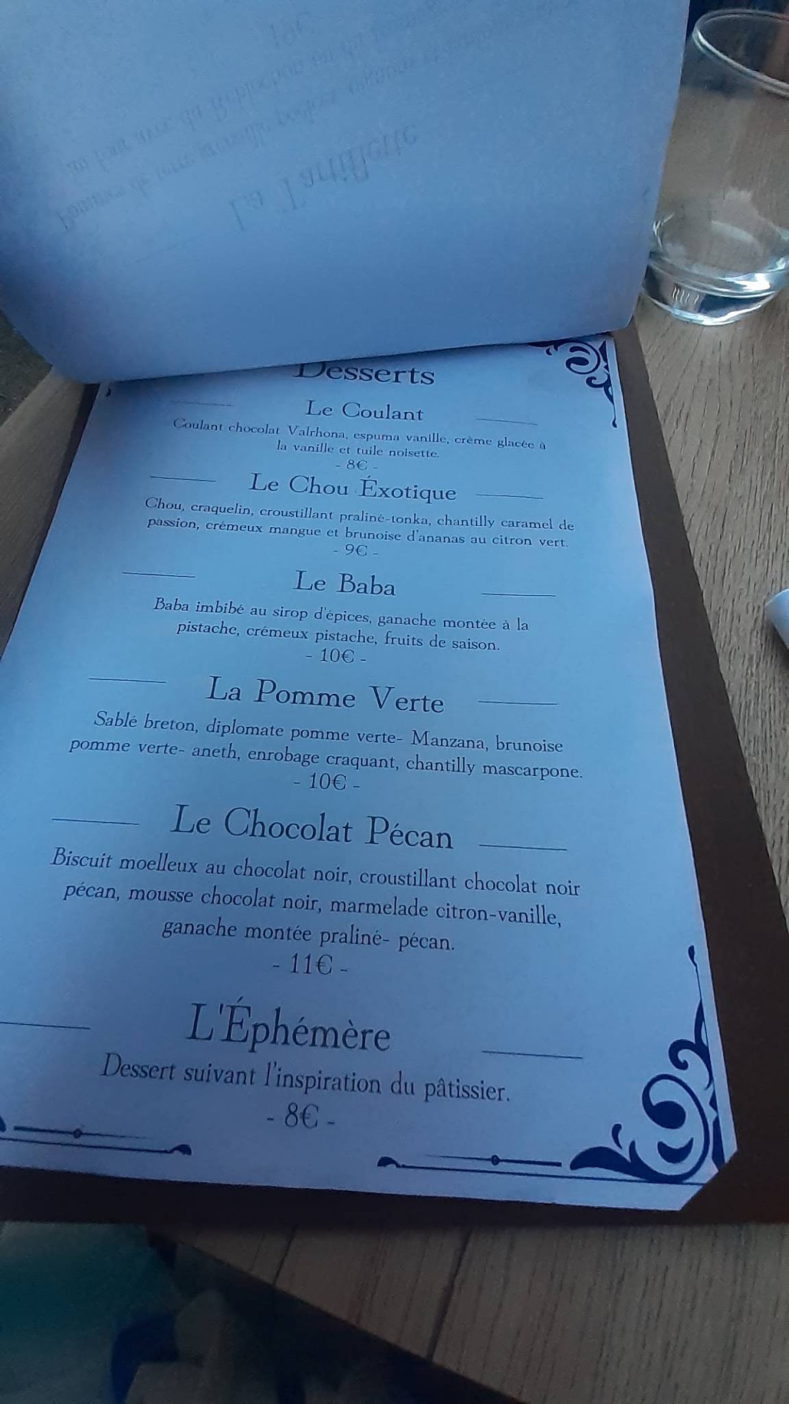 Menu au Le Versant restaurant, Limoges