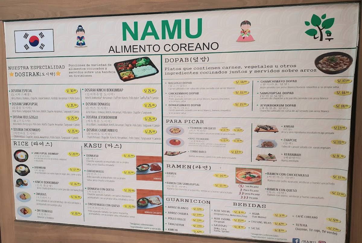 Carta del restaurante CONAMU Alimento Coreano, Lince