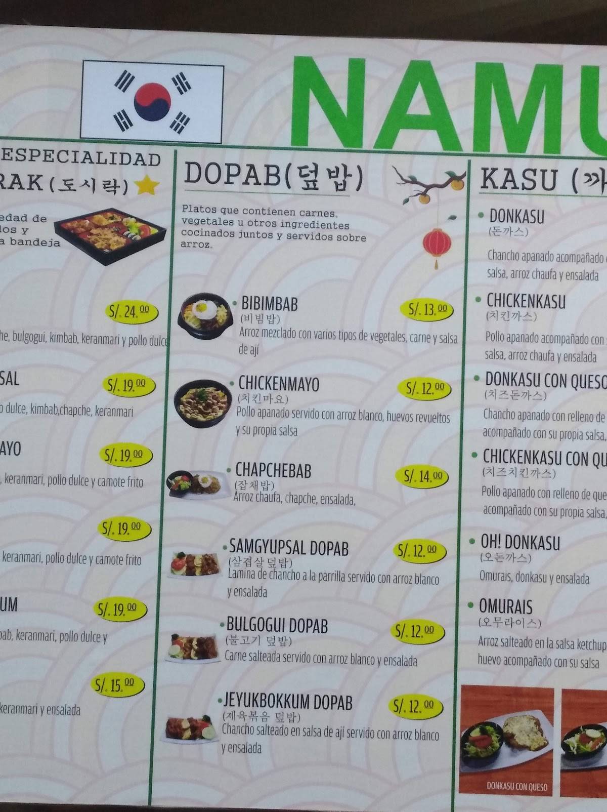 Carta del restaurante CONAMU Alimento Coreano, Lince