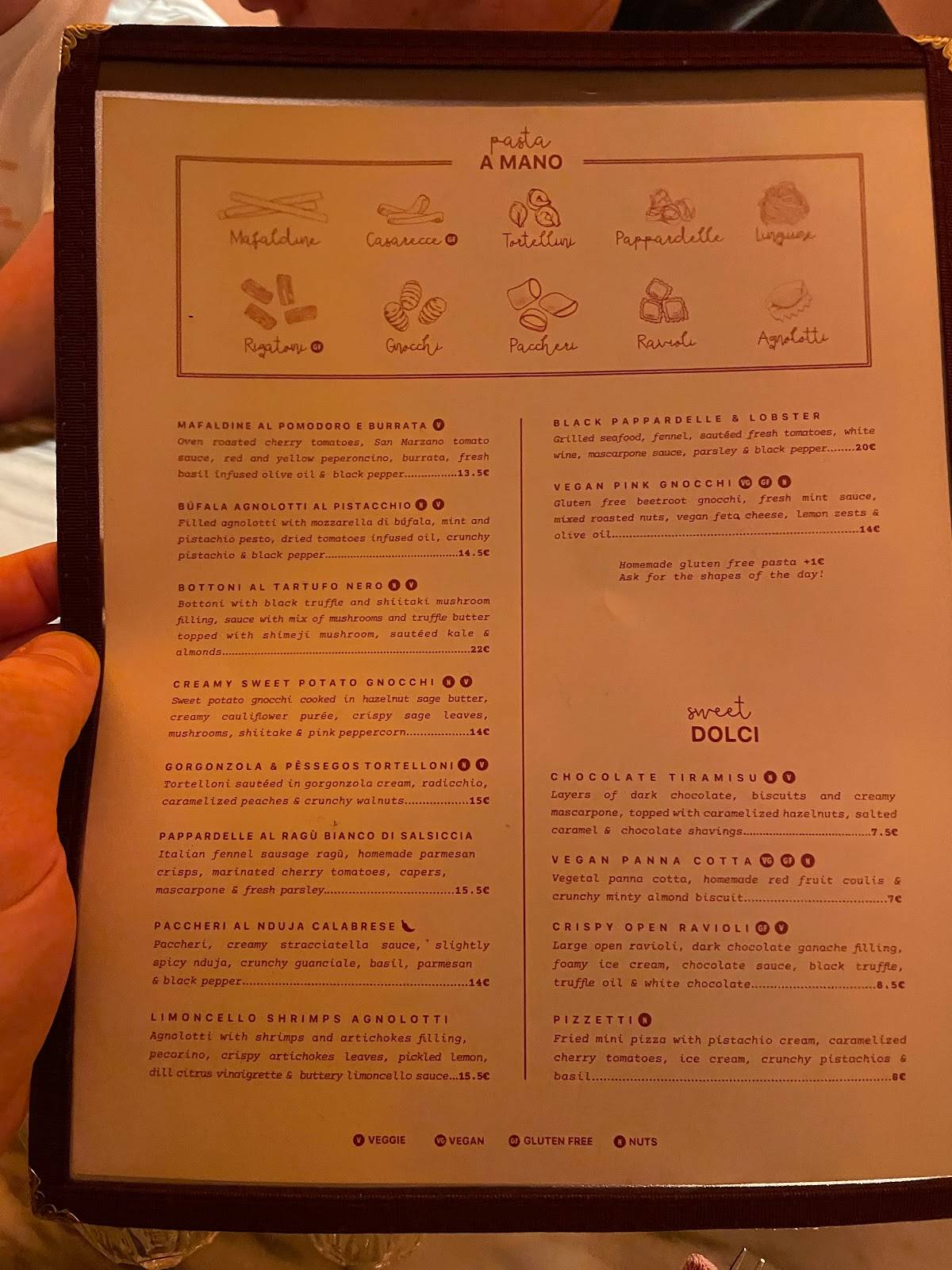 Menu at Leonetta restaurant, Lisbon