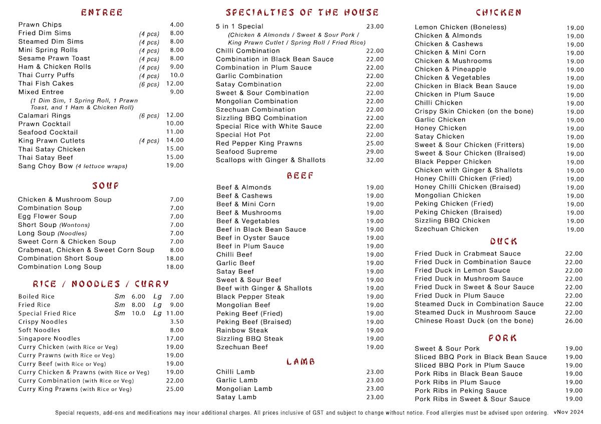 Menu at Lithgow Palace Chinese Restaurant, Lithgow