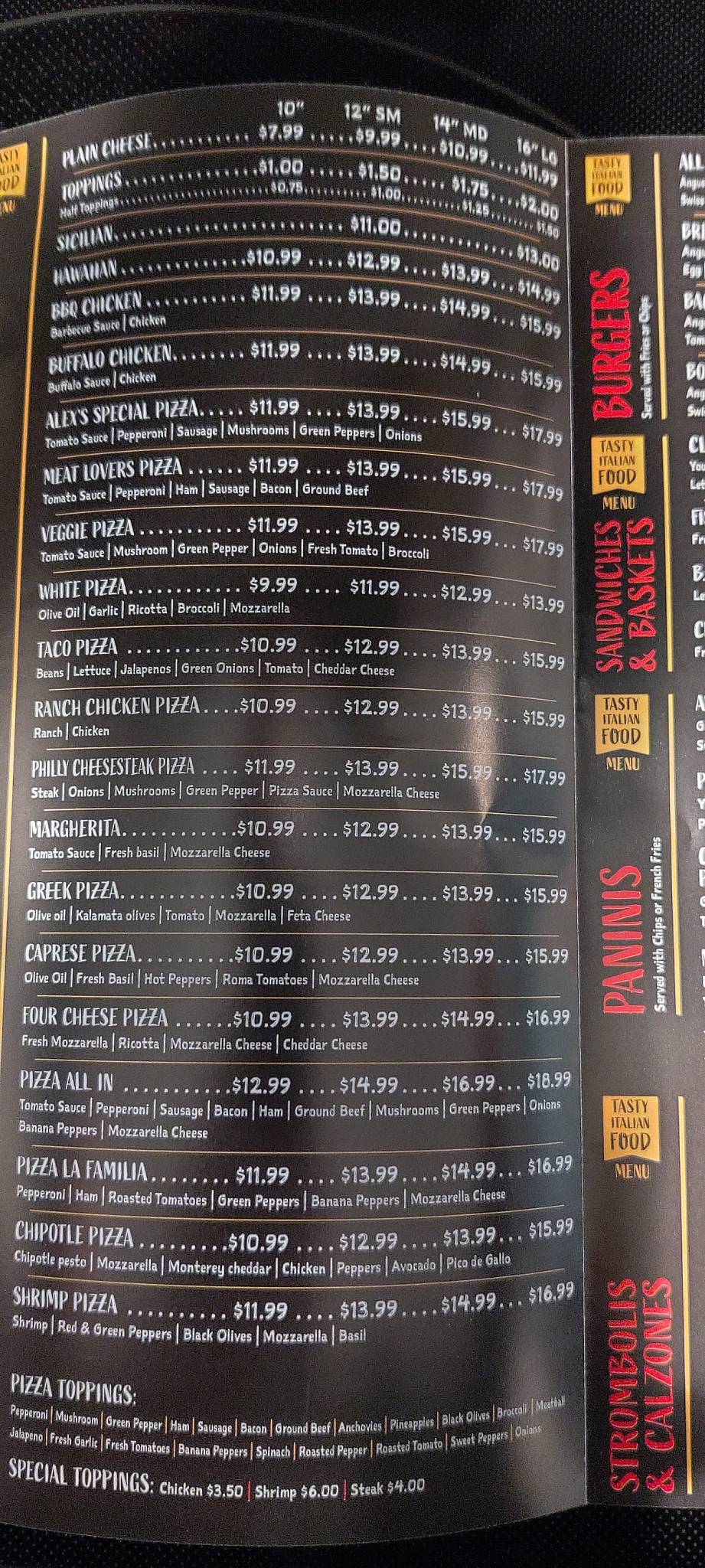 Menu at Little Alex's Pizzeria, Hagerstown