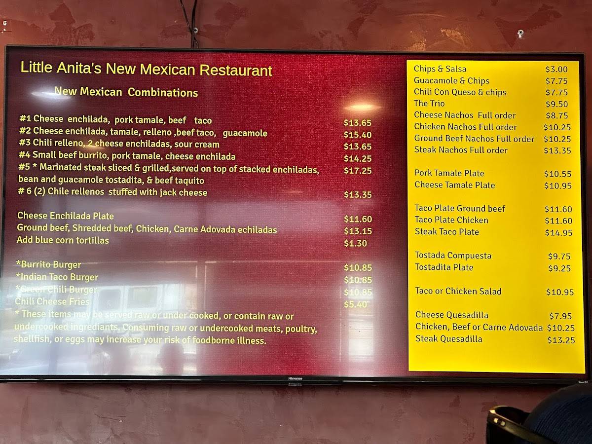 Menu at Little Anita's New Mexican Foods restaurant, Denver, S Colorado ...