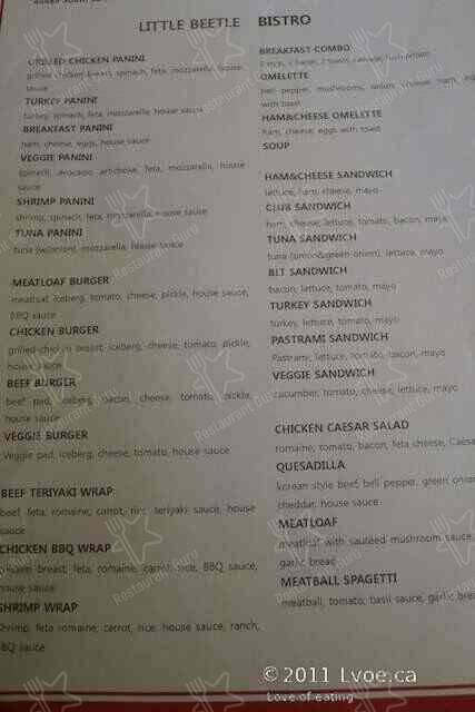 Menu at Little Beetle restaurant, Chilliwack