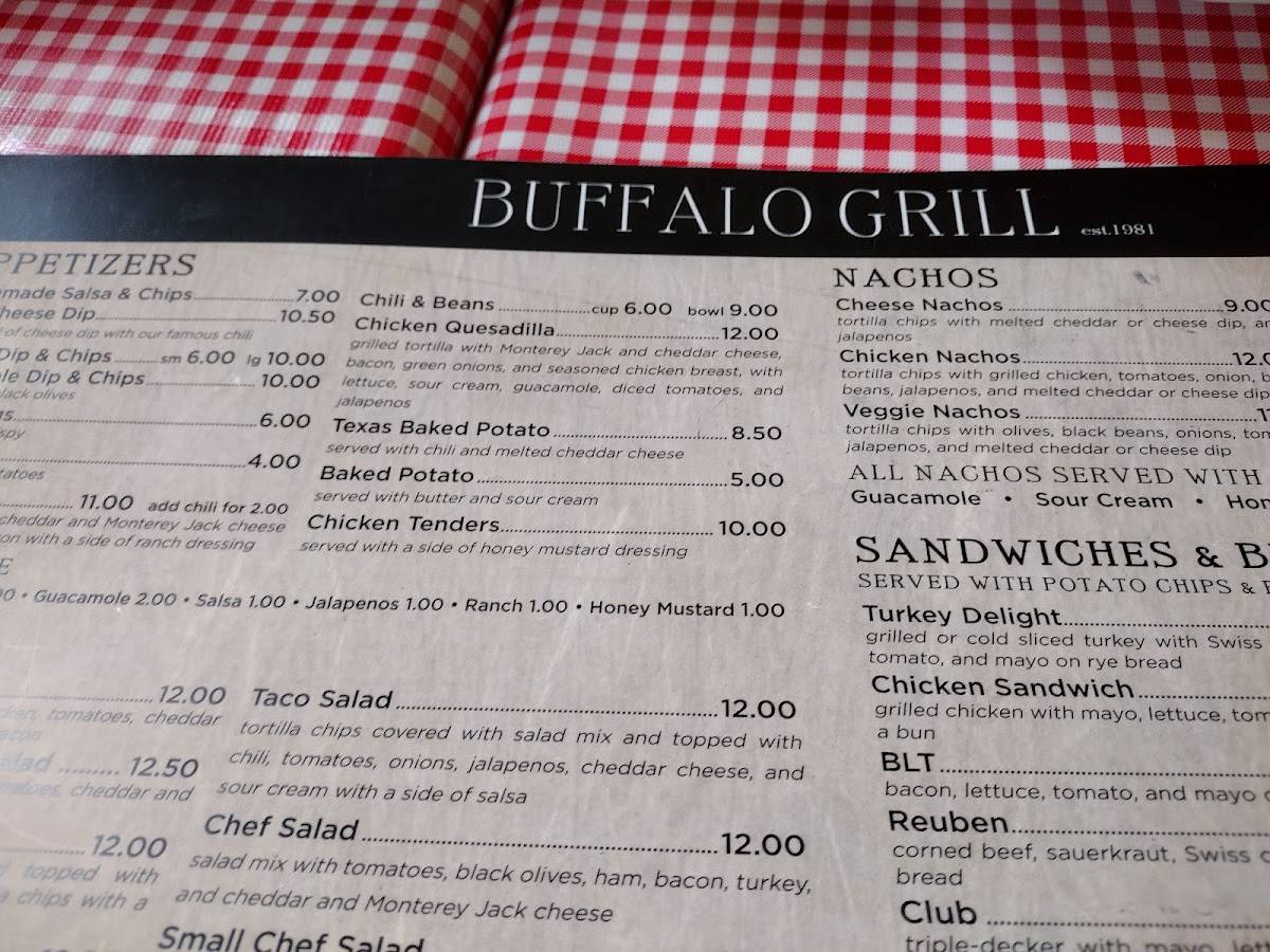 Menu at Buffalo Grill restaurant, Little Rock, Rebsamen Park Rd
