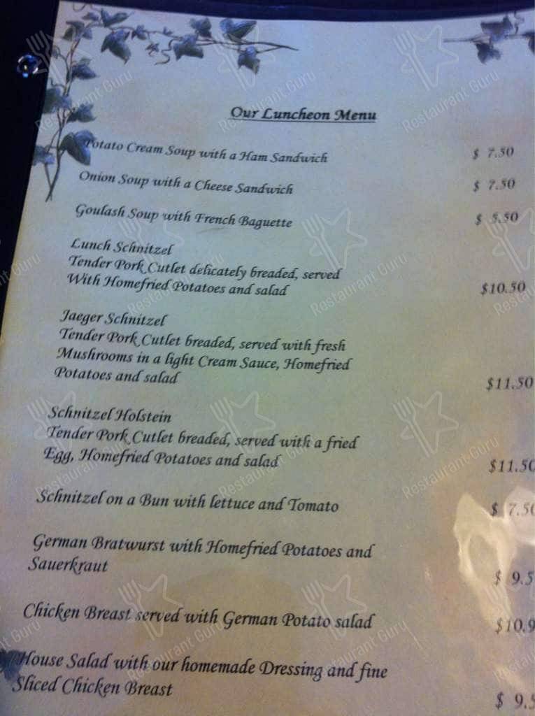 Menu at The Little Schnitzel House restaurant, Lindsay