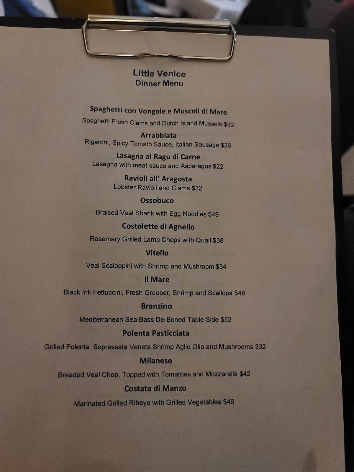 Menu at Little Venice restaurant, Sand Springs