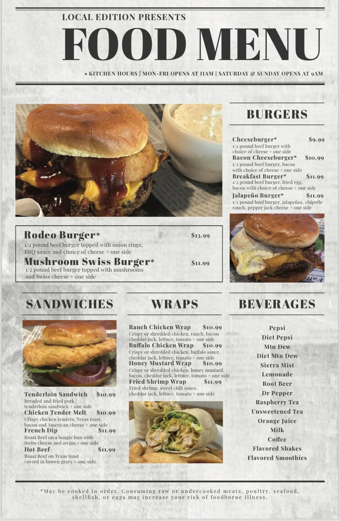 Menu at Local Edition restaurant, Shellsburg