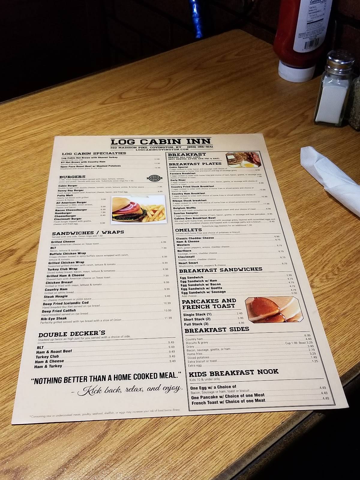 Menu at Log Cabin Inn steakhouse, Covington, 322 Madison Pike