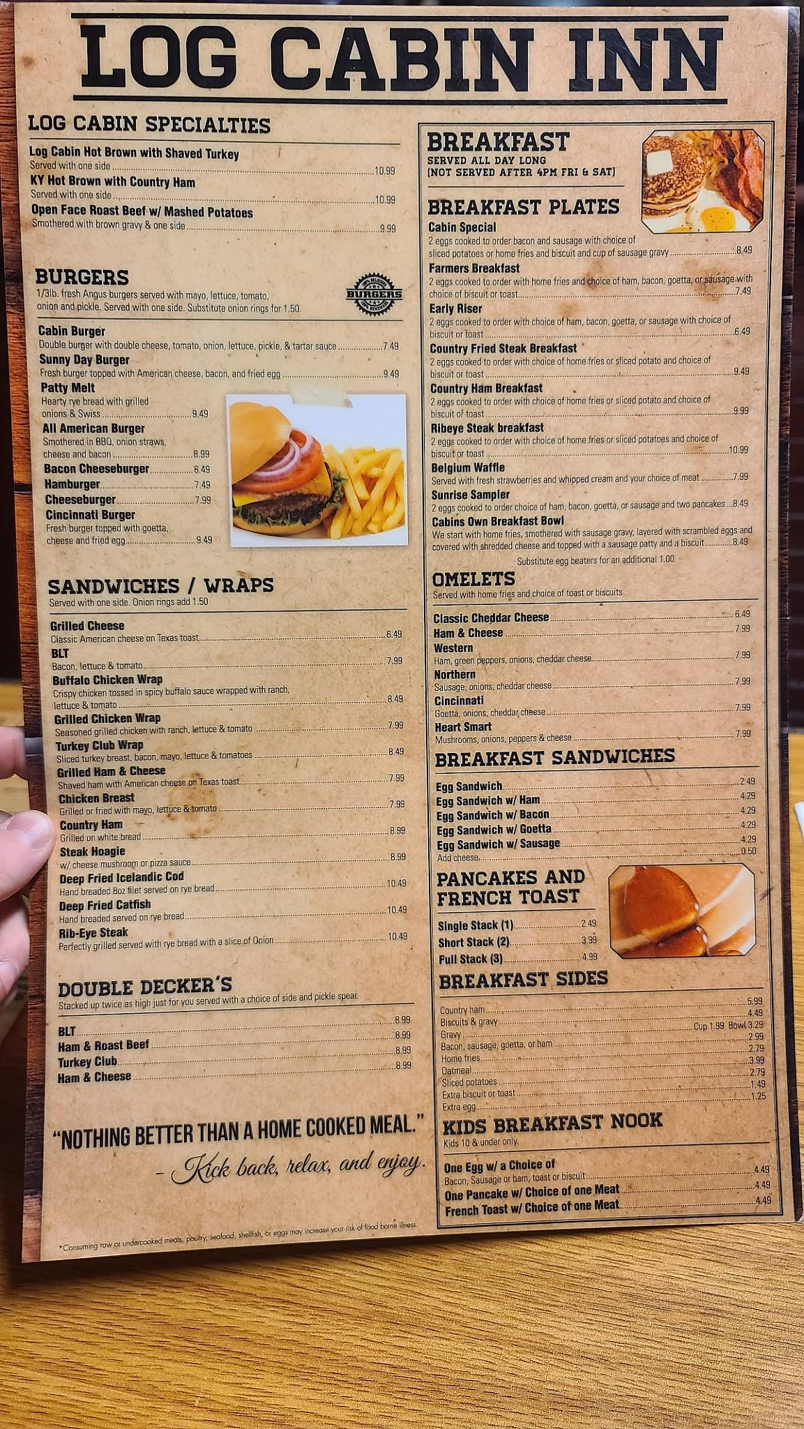 Menu at Log Cabin Inn steakhouse, Covington, 322 Madison Pike
