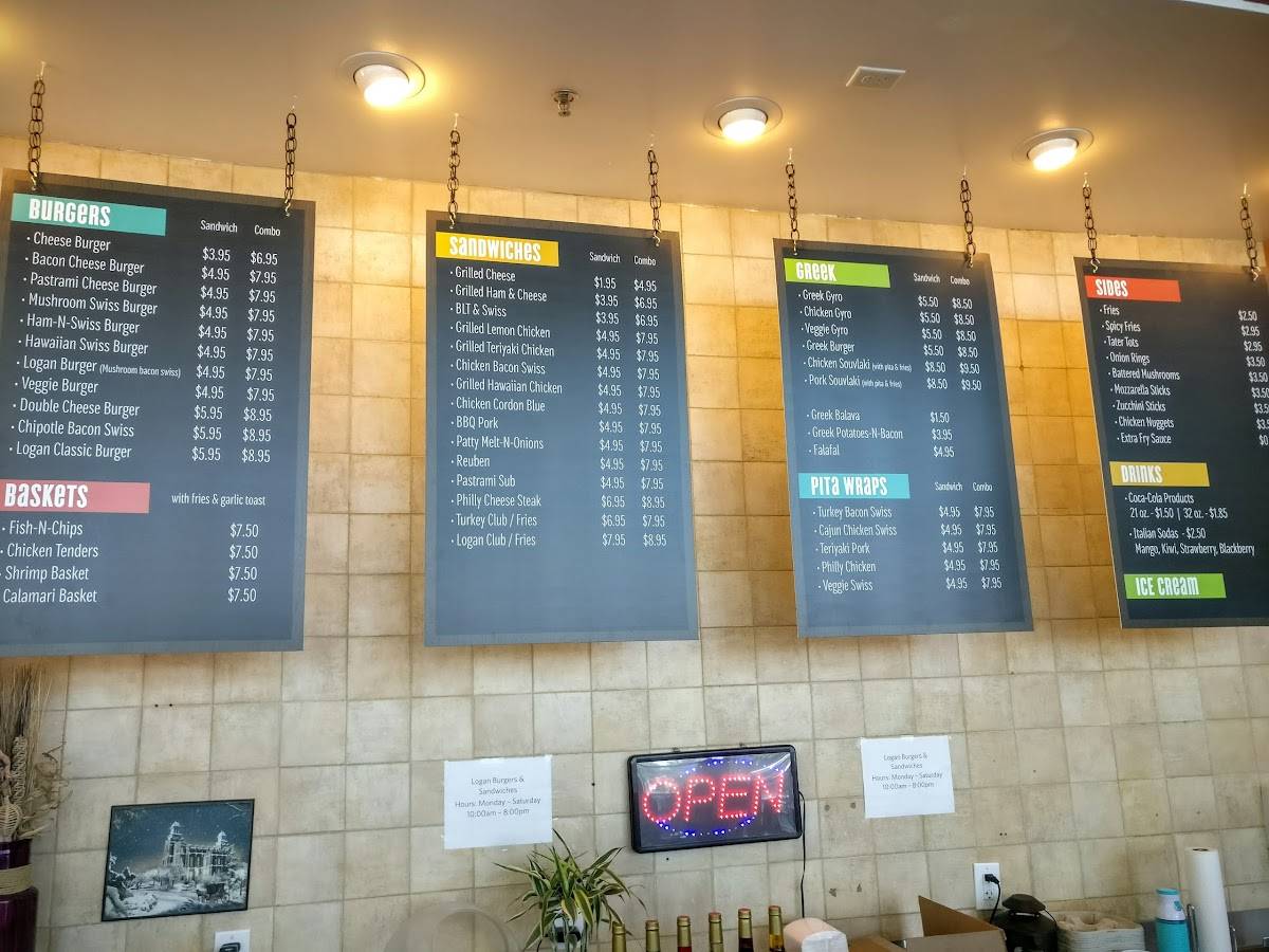 Menu at Logan Burgers & Sandwiches restaurant, Logan, Main St