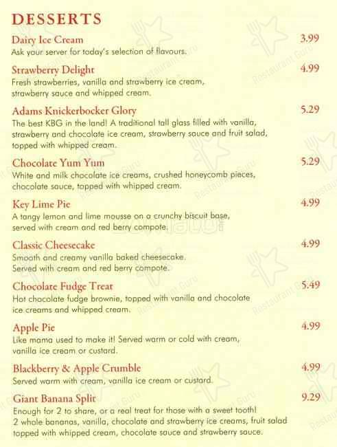 Menu at Adam's Rib restaurant, London, 23a Shaftesbury Ave