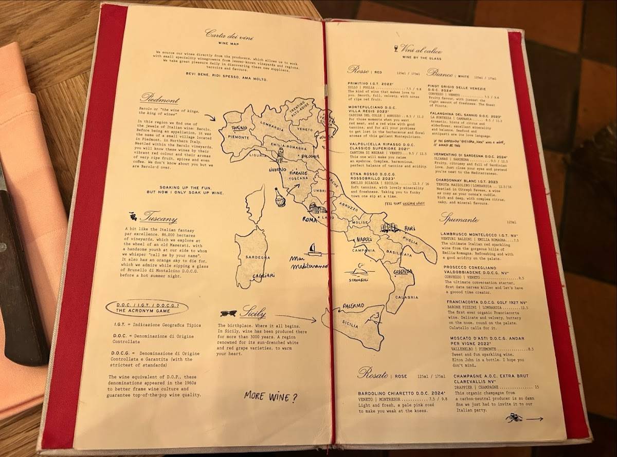 Menu at Circolo Popolare restaurant, London