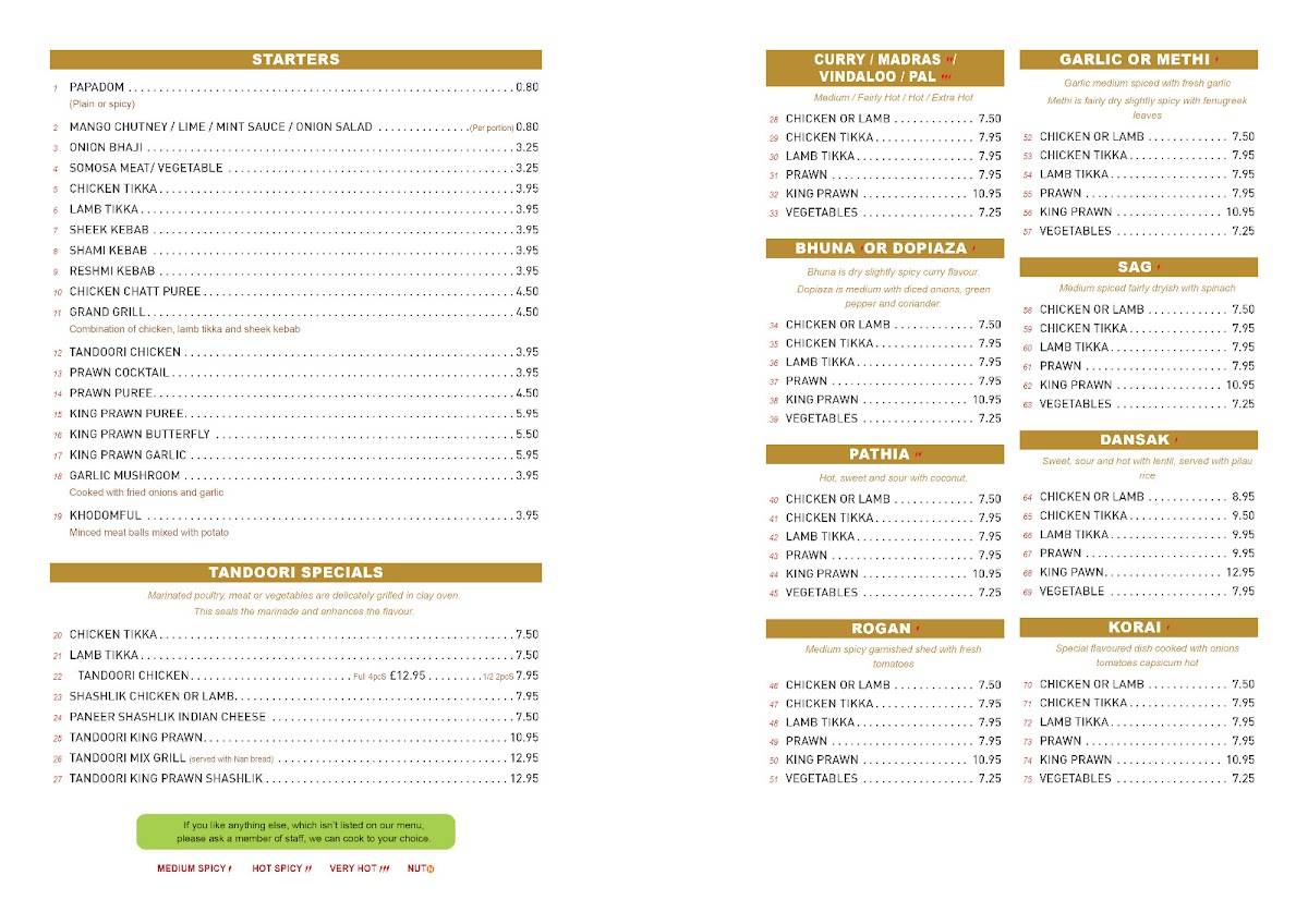 Menu at Royal India restaurant, Worcester Park, 208 Cheam Common Rd