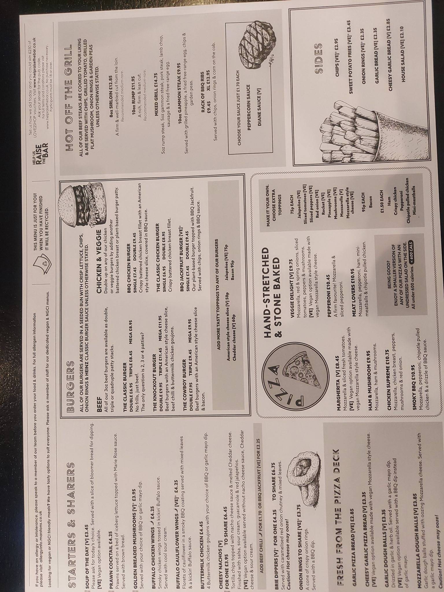 Menu at Longacre pub & bar, Saltburn-by-the-Sea