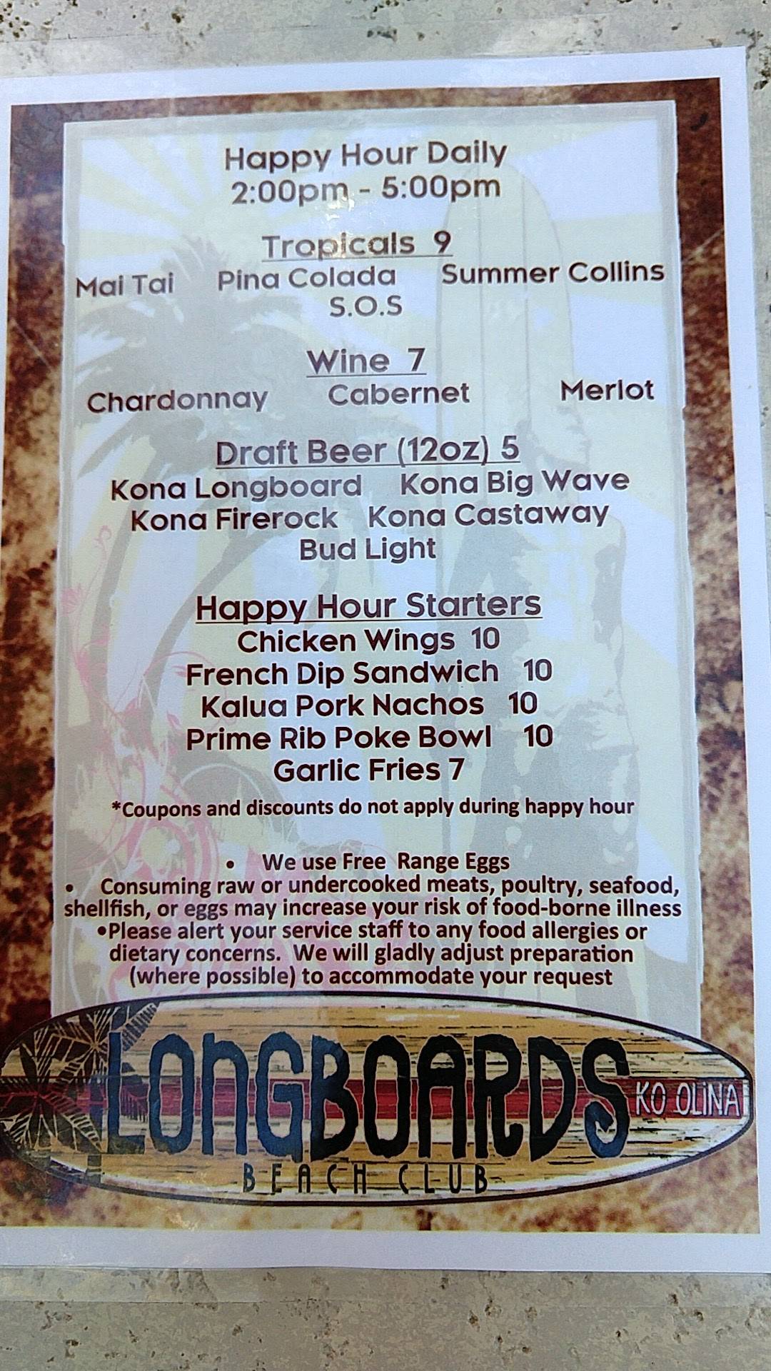 Menu at Longboards pub & bar, Kapolei